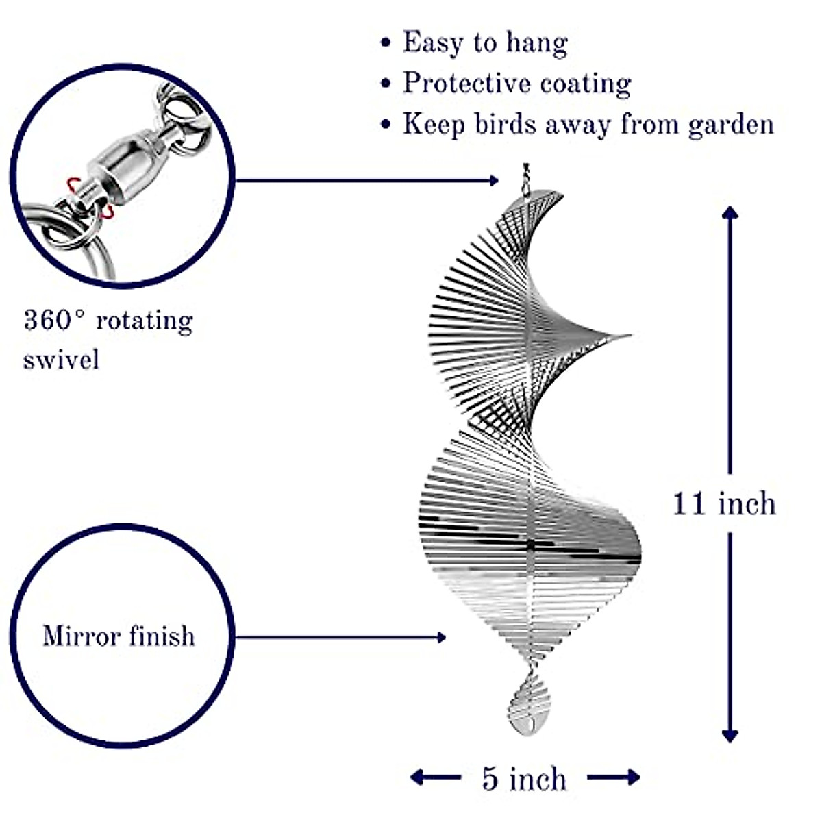 Beauty and the Wind Wind Spinner Metal Garden Spinners Outdoor Garden Art for Backyard Outdoor Hanging Decor and Spinners for Yard and Garden Ornaments 3D Shape (Silver Helix)
