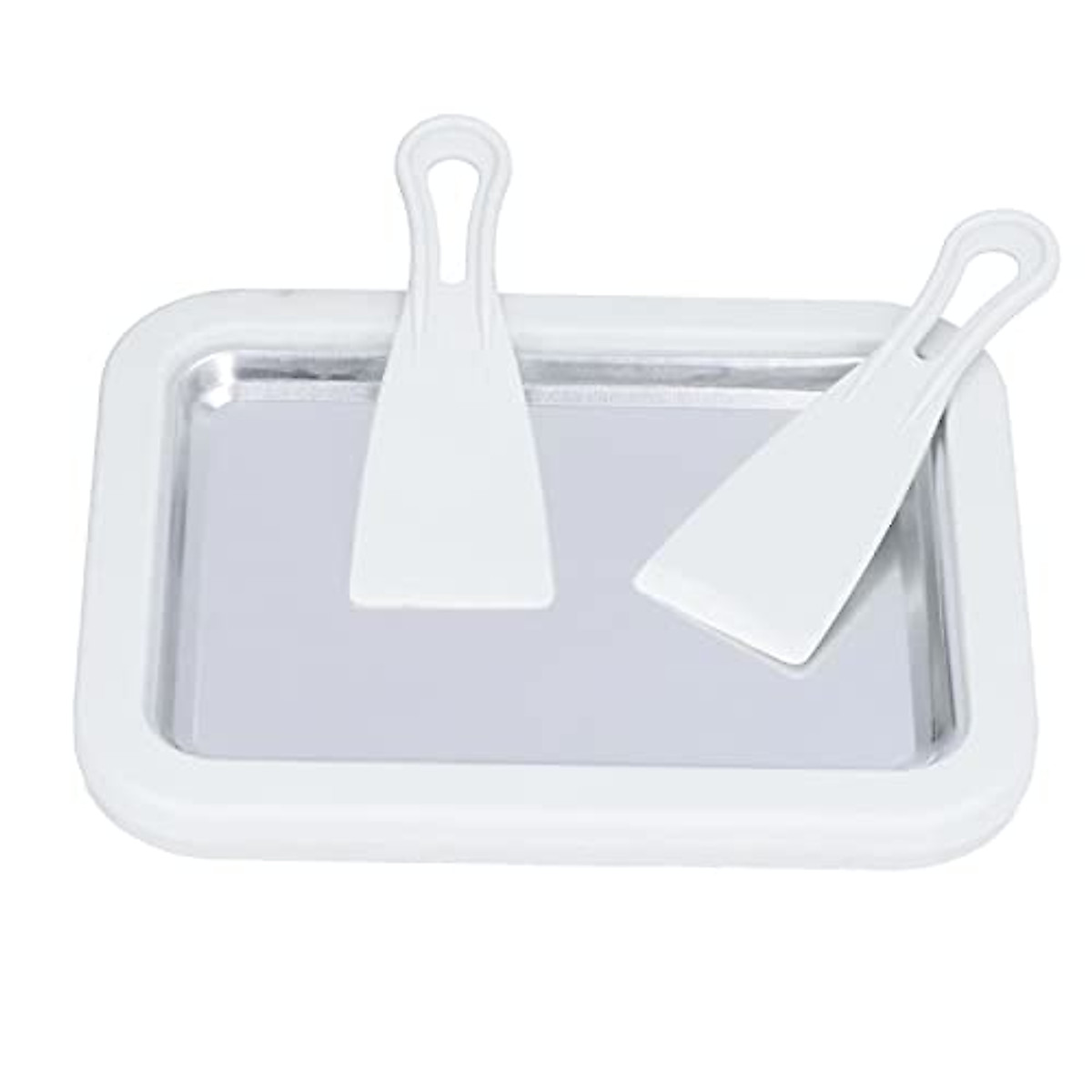 Rolled Ice Cream Maker for Kids, Unplugged Stainless Steel Instant Ice Cream Maker Fried Yogurt Machine Fruit Ice Cream Plate Fried Ice Tray with 2 Spatulas for Household(White)