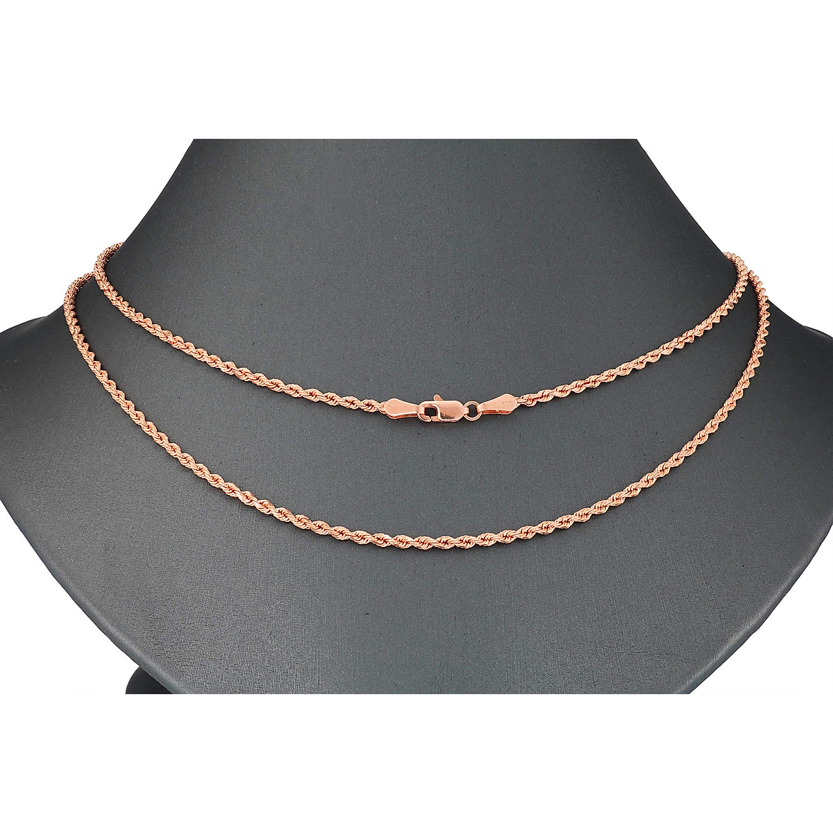 Nuragold 10k Rose Gold 2.5mm Rope Chain Diamond Cut Pendant Necklace, Womens Mens Jewelry 16" 18" 20" 22" 24" 26" 28" 30"