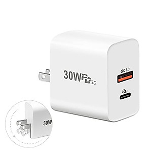 USB Wall Charger for iPhone, Upgraded 30W Dual Port Fast Charger Block, Foldable Plug Wall Type C Charger for iPhone 13/12/11 Pro Max Mini iPad Watch Switch MacBook Air Google Pixel 6 Samsung Galaxy