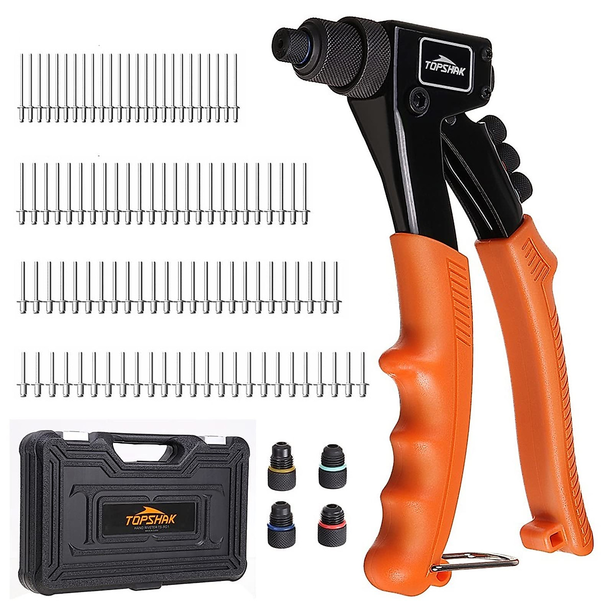TOPSHAK Rivet Gun, RG1 Manual Rivet Gun Kit with 80 Free Aluminum Rivets, Hand Riveter Single Rivet Tool,Manual Short-inch Rivet Tool, Stainless Steel Rivet Machine