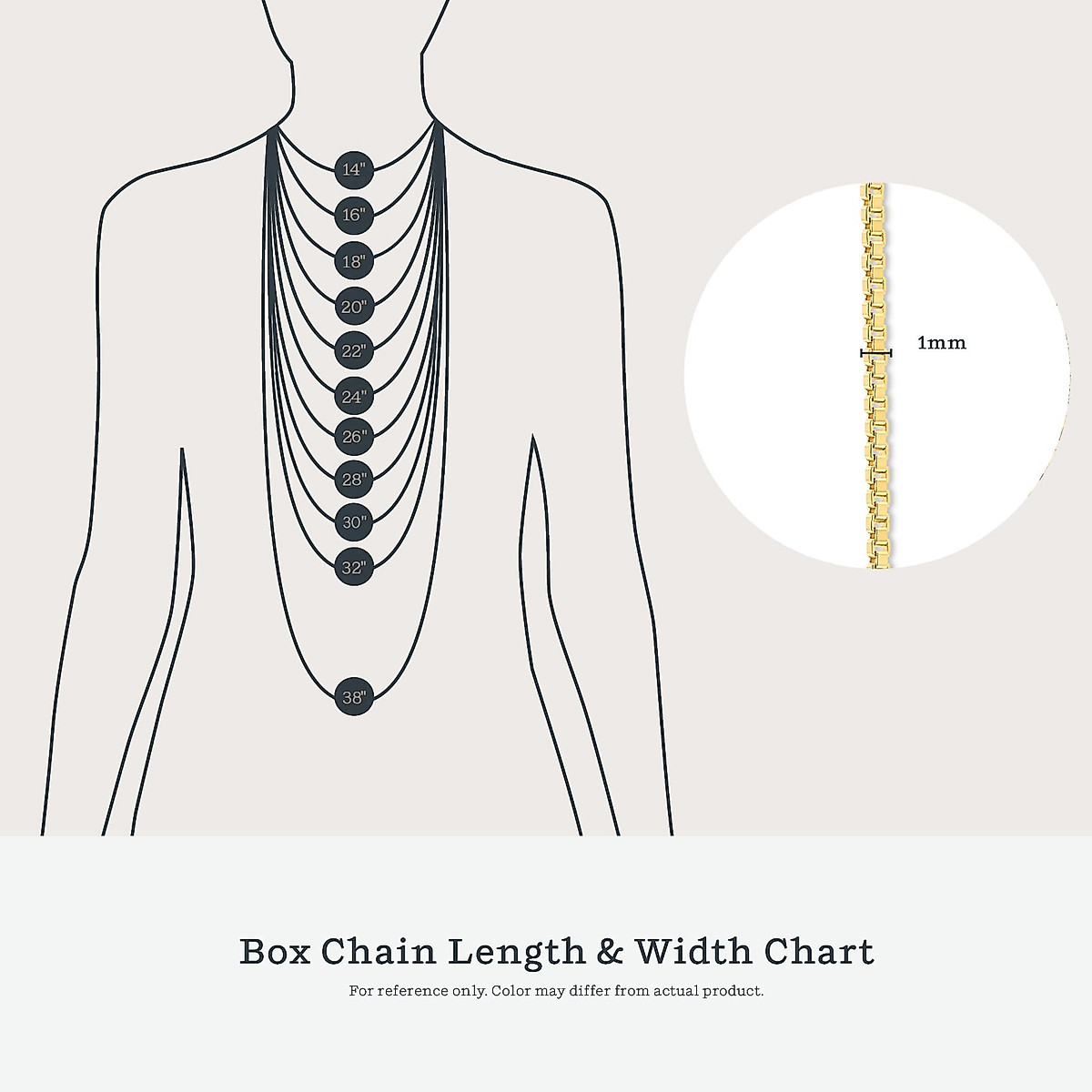 KEZEF 18k Gold Over Sterling Silver 1mm Box Chain Necklace Made in Italy | Sterling Silver Plated in 18K Gold Necklace For Women | Gold Chain Necklace Women, Men & Girls | Necklaces For Women Trendy