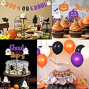Halloween Gender Reveal Decorations Kit Boo-y or Ghoul Baby Shower Party Banner Cake Cupcake Topper Purple Orange Balloons Fall Boy Or Girl October Sex Announcement Ideas Favor Supplies