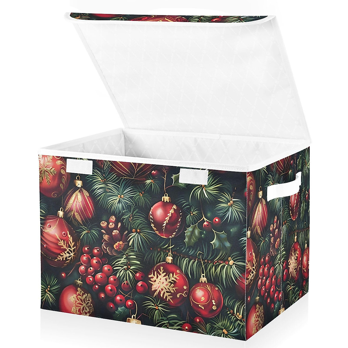 Collapsible Storage Bin with Lid Pattern Red Green Christmas Closet Organizer Basket