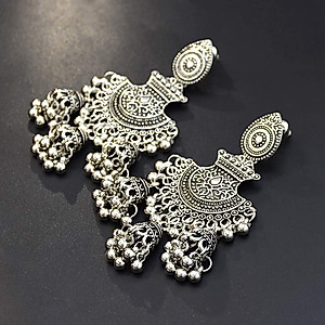 Jhumka Tassel Drop Earrings Bridal Dangle For Women Ethnic Afghan Silver Oorbellen Vintage Boho Tribal Egypt Nepal Gypsy Jewelry (Silver)