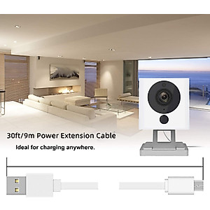 30FT Power Extension Cable Compatible with Wyze Cam v3, Wyze cam OG,Wyze Cam Pan, NestCam Indoor,Blink,Amazon Cloud Camera,USB to Micro USB Durable Charging for Camera (1pack)
