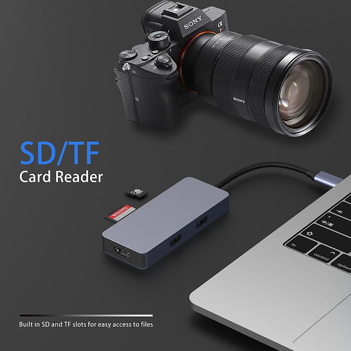 USB C HUB, 6 in 1 Aluminum Multiport USB C Adapter with 4K HDMI, USB 3.0, 2*USB 2.0, SD/TF Compatible for MacBook, Surface Pro/Go, Pad Pro/Air, Laptop and Other Type C Devices