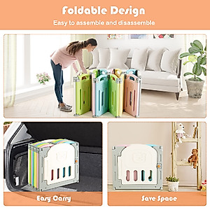 INFANS Baby Playpen, Kids Play Activity Center Yard for Toddlers, 14-Panel Safety Foldable Play Yard with Safety Lock, Adjustable Shape, Game Panel & Gate for Indoors or Outdoors (Colorful)