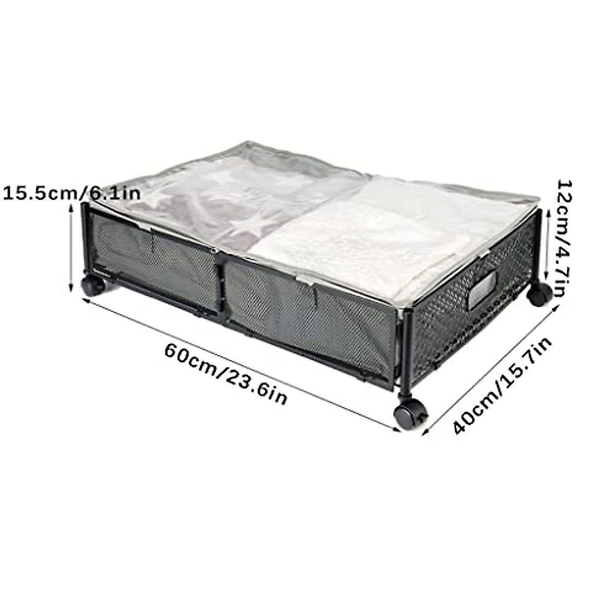 2PC Under Bed Storage Containers with Wheels,Metal Underbed Storage with Handle, Tool-free Assembly Foldable Under Bed Shoe Storage Organizer Bins Drawer for Bedroom Clothes Blankets Shoes ( Color : B