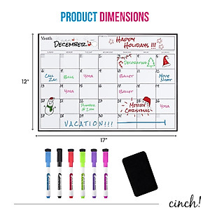 Magnetic Dry Erase Calendar and Chores Chart Bundle for Fridge: 2 Boards Included 17x12" - 6 Fine Tip Markers and Large Eraser with Magnets | Magnetic Chore Chart - Chore Board for Kids and Adults