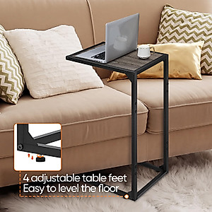 Set of 2 C Shaped End Table, Couch Tables That Slide Under, C Shaped Sofa Table for Couch, C Tray Snack Side Table for Living Room, Bedroom,Sofa, Grey