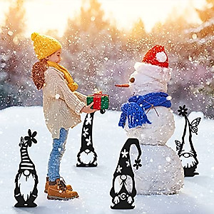 Garden Gnomes, Sanyi Gnomes Garden Decorations for Yard, 23" Large Garden Stakes Decorative, Hollow Out Silhouette Metal Garden Decor for Lawn, Metal Yard Art (4 PCS)