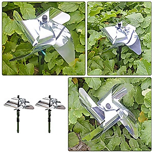 generic 2pcs Reflective Pinwheels with Stakes Bird Blinder Deterrent Windmill Scare Birds Device Away Sparkly Pin Wheel for Garden Outdoor Yard Decoration
