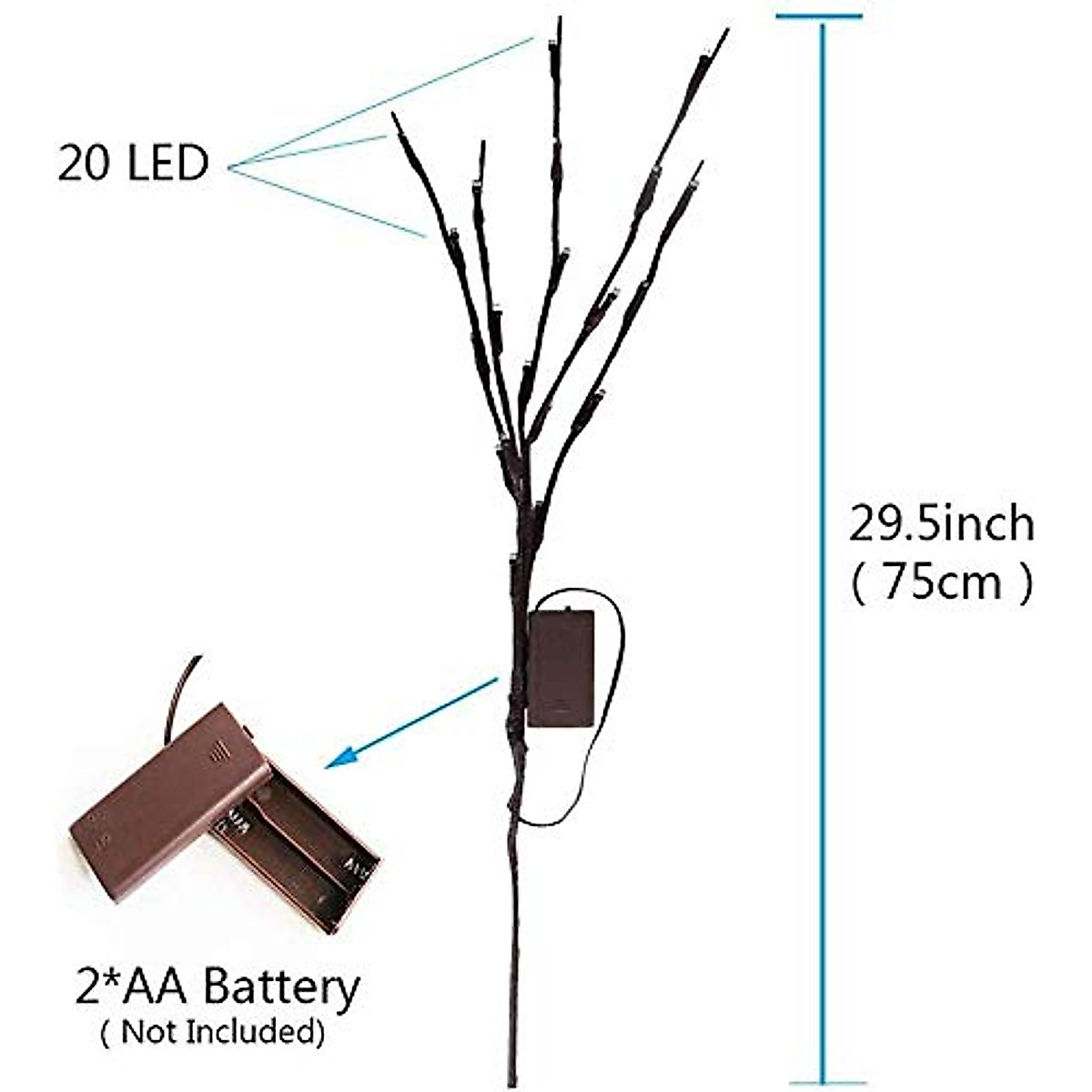AMARS 2 Pack Decorative LED Lighted Branch Lights Battery Operated Artificial LED Twig Branches Decoration for Home Room Decor Christmas Vase (Warm White, 29.5 Inches, 20leds)