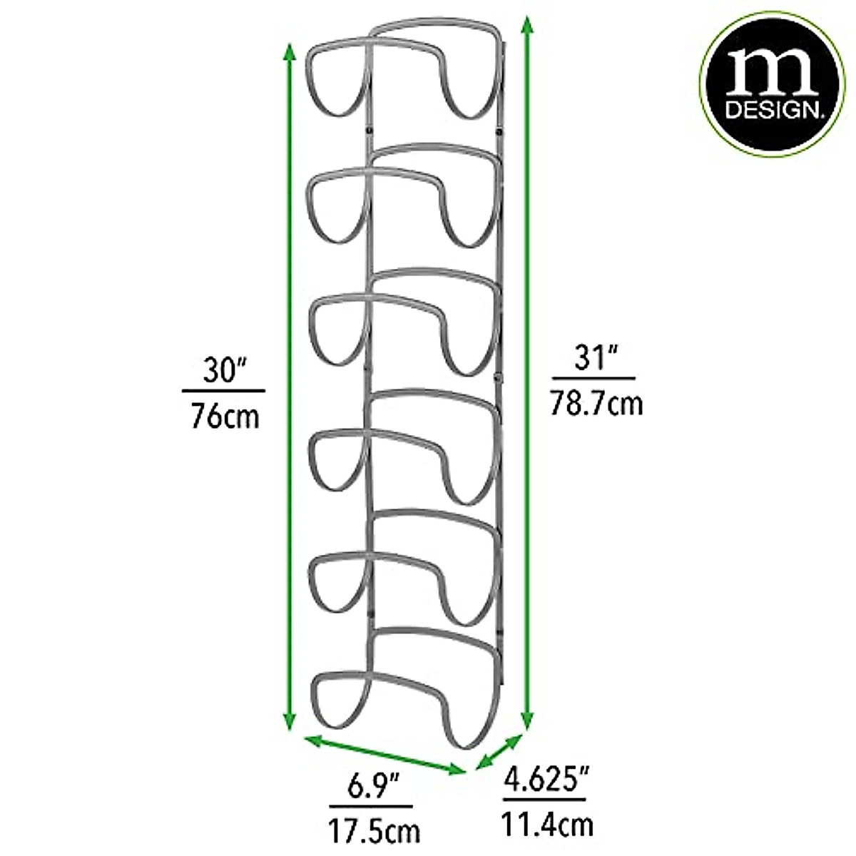 mDesign Steel Towel Holder for Bathroom Wall - Wall Mounted Organizer for Rolled Bath Towels - Six Level Wall Mount Towel Storage Rack - Bathroom Towel Organizer - Hyde Collection - Graphite Gray