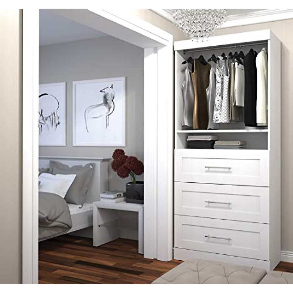 Bestar Pur Shelving Unit with 3 Drawers in White, 36W