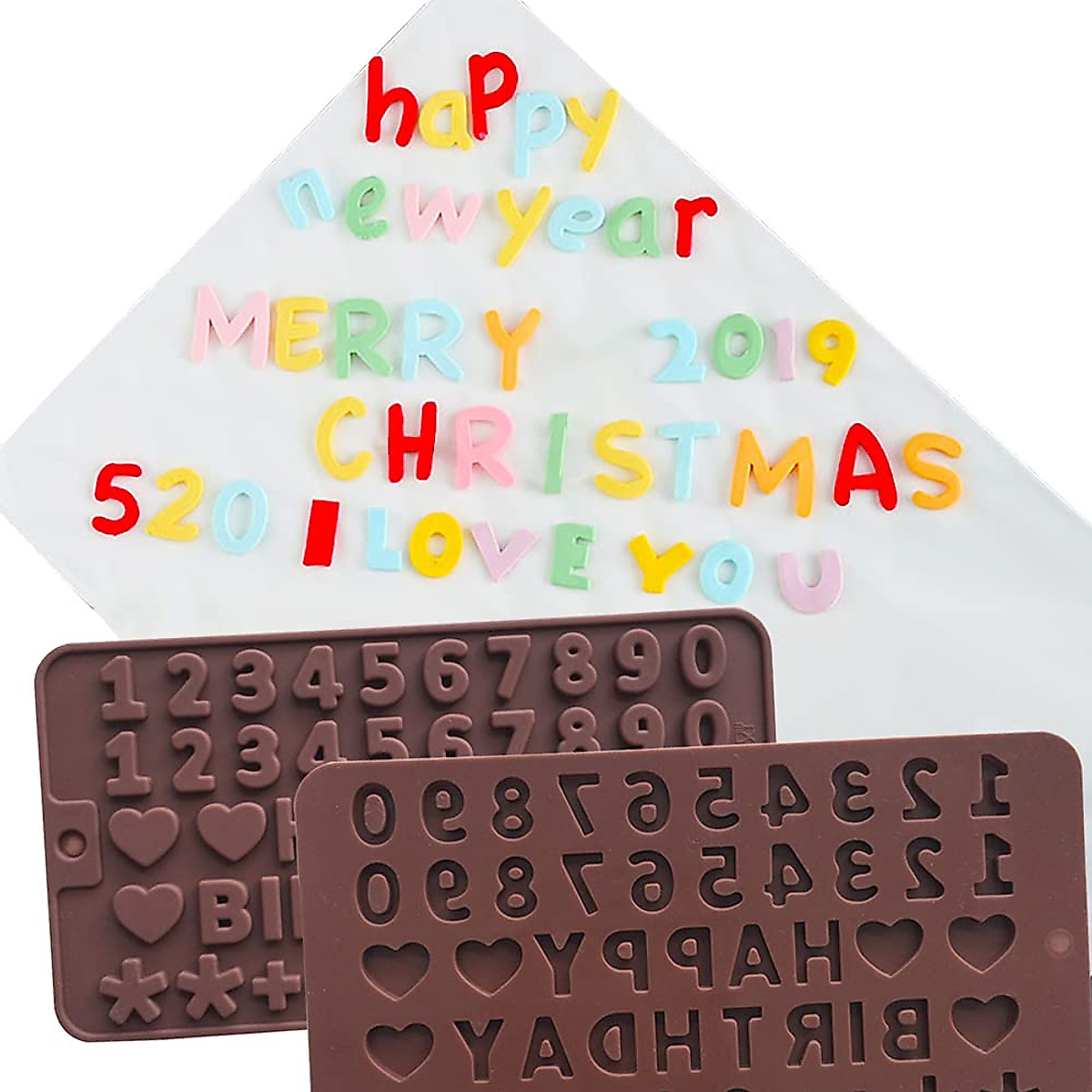 150PCS 4ml Squeeze Transfer Cupcakes Pipettes, SourceTon Silicone Letter Mold and Number Chocolate Molds with Plastic Squeeze Dropper (Rectangular,Heart,Round Shape)