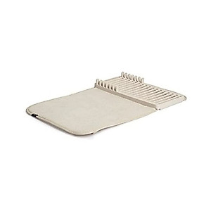 Umbra UDRY Rack and Microfiber Dish Drying Mat-Space-Saving Lightweight Design Folds Up for Easy Storage, Mini, Linen