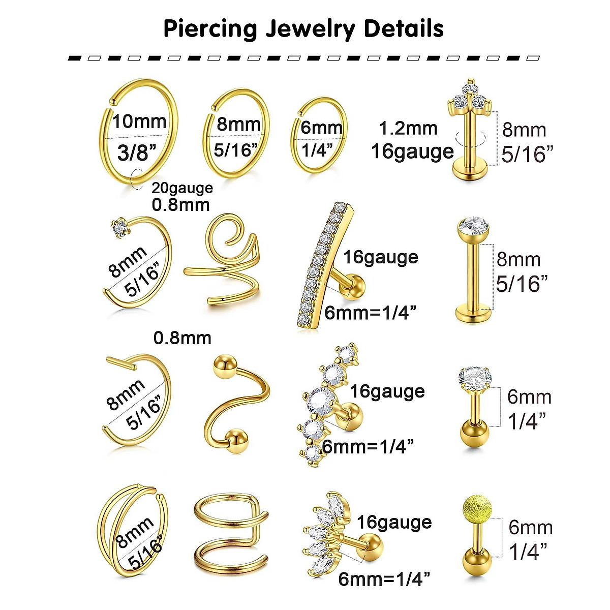 QWALIT Cartilage Earring Cartilage Earrings for Women Helix Piercing Jewelry Tragus Piercing Jewelry Forward Helix Earrings Earrings for Cartilage Piercings Gold
