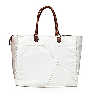 CLA 19 Inch Upcycle Canvas & Cowhide Leather Hobo Bag for Women, Canvas Beach Bag for Women, Canvas Tote Bag for Women, Canvas Weekend Bag for Women's