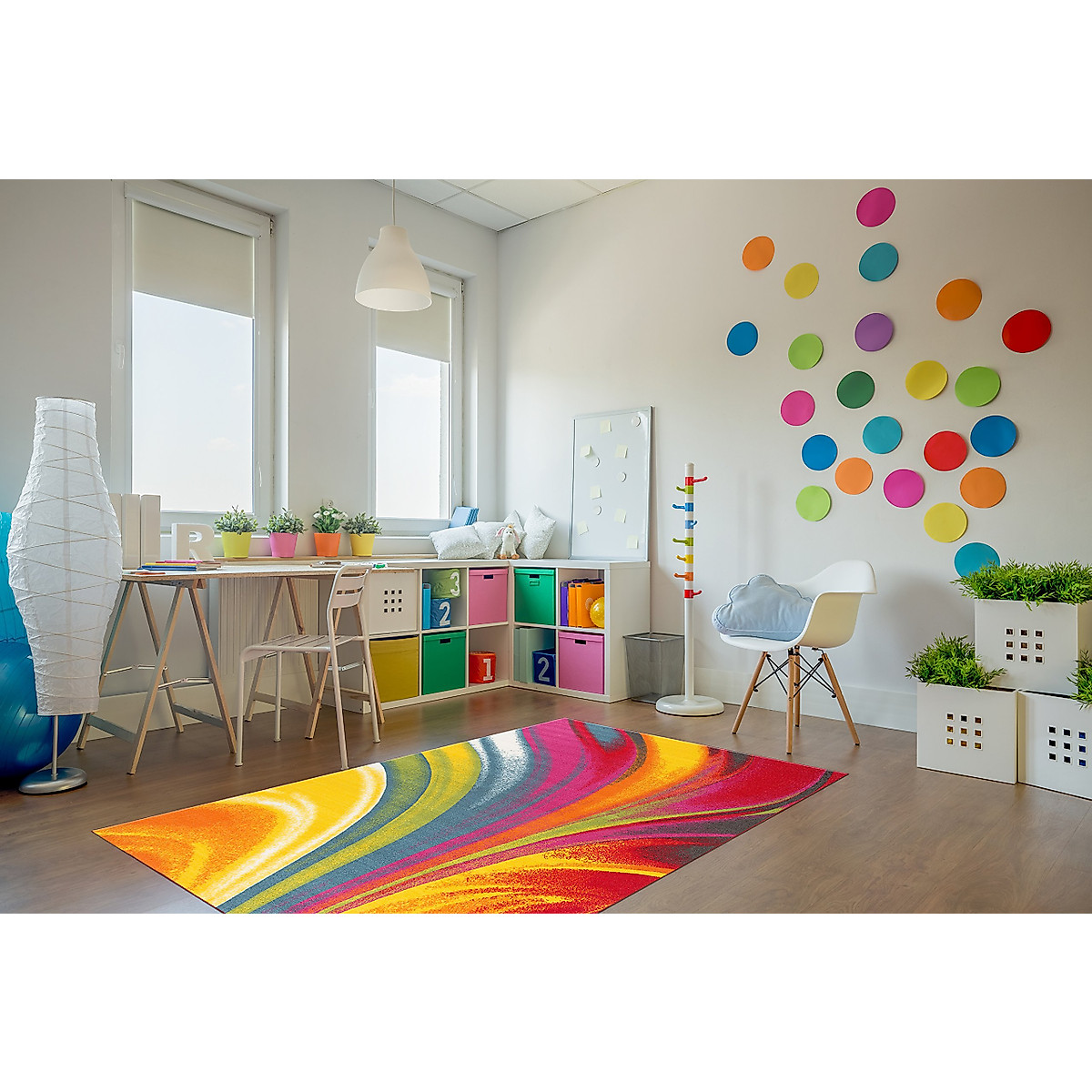 Modern Contemporary Waves Non-Slip (Non-Skid) Area Rug 8 x 10 (7' 10" x 10') Multi