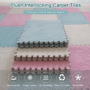 10pcs Plush Foam Floor Tiles, Square Foam Interlocking Carpet Tiles, 11.8x11.8 Inch Splicing Carpet Tiles Puzzle Play Mats for Floor for Bedroom(Color:Blue)