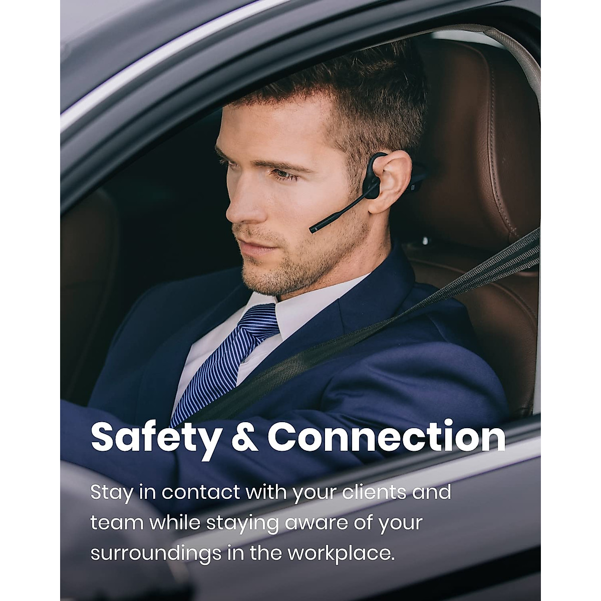 Aftershokz OpenComm (Rebranded as Shokz OpenComm) Wireless Stereo Bone Conduction Bluetooth Headset with Noise-Canceling Boom Microphone for Office Home Business Trucker Drivers Commercial Use, Black