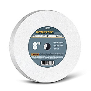 POWERTEC 15505 Bench and Pedestal Grinding Wheels, 8 Inch x 1 Inch, 5/8 Arbor, 120 Grit White Aluminum Oxide Bench Grinder Wheel for Grinding and Sharpening Cutting Tools, 1PK