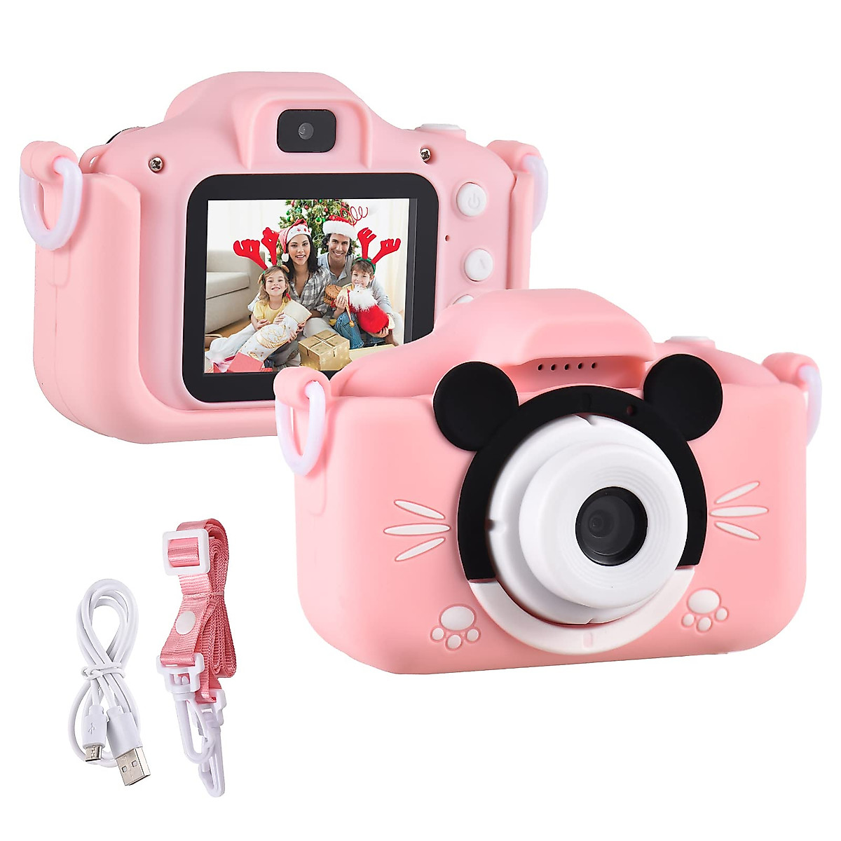 XIXIAN Mini Cartoon Kids Digital Camera 1080P Digital Video Camera for Kids Dual Lens 2.0 Inch IPS Screen Built-in Battery Cute Photo Frames Interesting Games with Neck Strap Birthday f