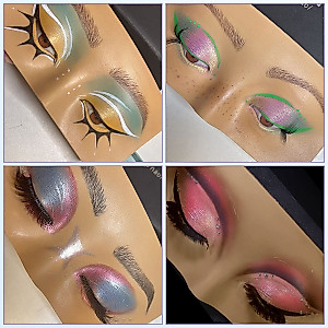 IMAKEUPNOW Makeup Practice Face Board 3D Realistic Pad with Cleaning Brush for Makeup Artist Board Makeup Practice, Eyeshadow Eyeliner Eyebrow Mapping Realistic Face Skin Eye Makeup Gift for Women