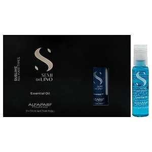 Alfaparf Milano Semi Di Lino Sublime Essential Hair Oil Treatment - Hydrating Hair Oil to Protect & Smooth Ends - With Flaxseed Extract + Omega 3 - Silky Hair Products (12 Vials x 13 ml / 0.44 oz/ea)