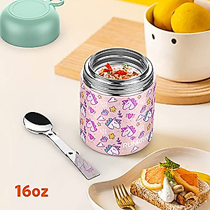 Insulated Food Jar for Hot Food, Runkrin 16oz Thermos Vacuum Double Wall Lunch Container with Spoon, Leak Proof Stainless Steel Thermal Bento Box for Kids Boys Girls Adults