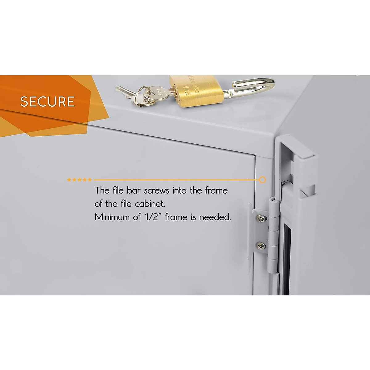 Guardianite File Cabinet Locking Bar. Fits 2 and 3 Drawer File Cabinets. includes Padlock and Cobalt Drill Bit. (Gray)