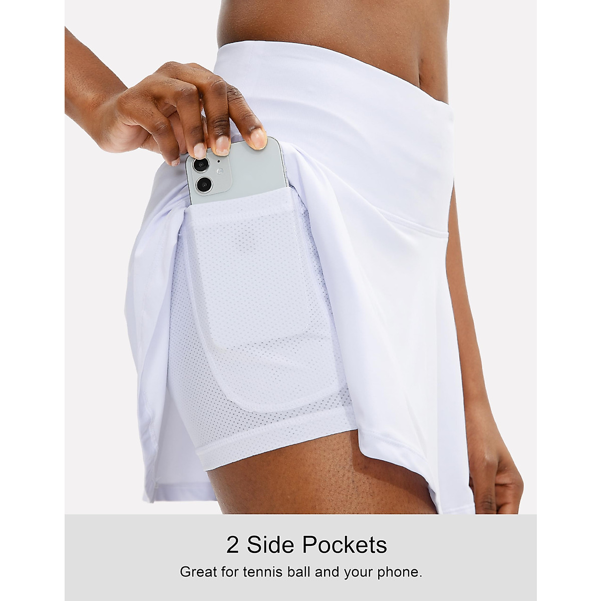 SANTINY Pleated Tennis Skirt for Women with 4 Pockets Women's High Waisted Athletic Golf Skorts Skirts for Running Casual (White_M)