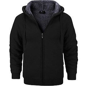 GEEK LIGHTING Hoodies for Men Heavyweight Fleece Sweatshirt - Full Zip Up Thick Sherpa Lined, Pure black XL