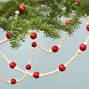 Hearth & Hand with Magnolia 12' Natural Wood Beaded Garland (Red & Cream)