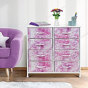 Sorbus Dresser with 8 Drawers - Furniture Storage Chest Tower Unit for Bedroom, Hallway, Closet, Office Organization - Steel Frame, Wood Top, Easy Pull Fabric Bins (8-Drawer, Pink)