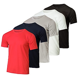 5 Pack:Men’s Mesh Active Wear T-Shirt Essentials Performance Workout Gym Training Quick Dry Fit Dri Tech Breathable Short Sleeve Crew Under Shirt Athletic Sport Running Top Exercise SPF- Set 5 L