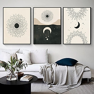 Abstract Line Wall Art Print Moons Celestial Line Art Boho Sun Moon Stars Canvas Wall Art Abstract Line Art Poster Minimalist Wall Art Prints Poster Wall Picture for Living Room Decor No Frame