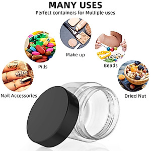 Patelai 4 Pieces Round Clear Wide-mouth Leak Proof Plastic Container Jars with Lids for Travel Storage Makeup Beauty Products Face Creams Oils Salves Ointments DIY Making or Others (Black,2 Ounce)