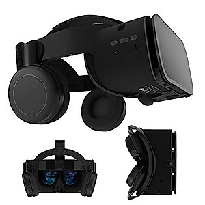 3D Virtual Reality Headset, 3D VR Glasses Viewer w/ Bluetooth Headphones for iOS iPhone 12 11 Pro Max Mini X R S 8 7 Samsung Galaxy S10 S9 S8 S7 Edge Note/A 10 9 8 + Other 4.7-6.2" Cellphone, Black