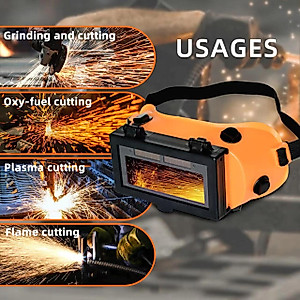 ATEMLEH Welding Goggles Auto Darkening with Flip Up Lens, Solar Welder Goggles Welding Eye Mask with 2 Sensors for TIG MIG MMA Plasma (Orange)