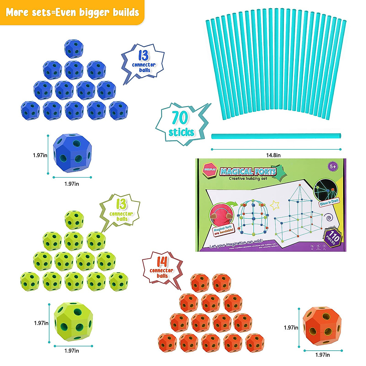 Kids Fort Building Kit,110 Pieces DIY Creative Fort Toy for 6 7 8 9 10 11 12 Years Old Boy & Girls, Construction STEM Building Toys Castles Tunnels Play Tent Rocket Tower for Indoor & Outdoor