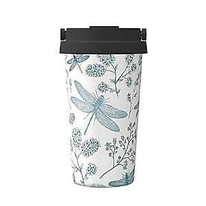 WANGXUEE Dragonfly Flower Print 500ml Stainless Steel Travel Tumbler Double Wall Vacuum Insulated Coffee Mug