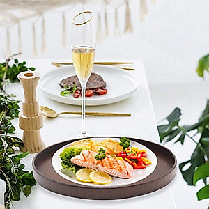 Solid Wood Serving Tray, Round Non-Slip Tea Coffee Snack Plate Food Meals Serving Tray with Raised Edges for Home Kitchen Restaurant (10.7inch, Brown)