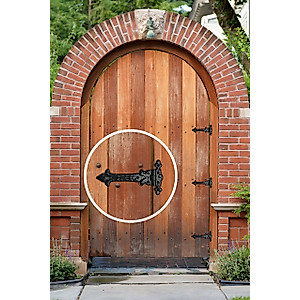 Akatva Doorbell Button with T Hinge Set – 2 Pieces Gate Hinges for Wooden Fences Heavy Duty – Bell Push Button – Doorbell Button Wired – Barn Hinges for Doors – Black Hinges – Antique Copper Finish