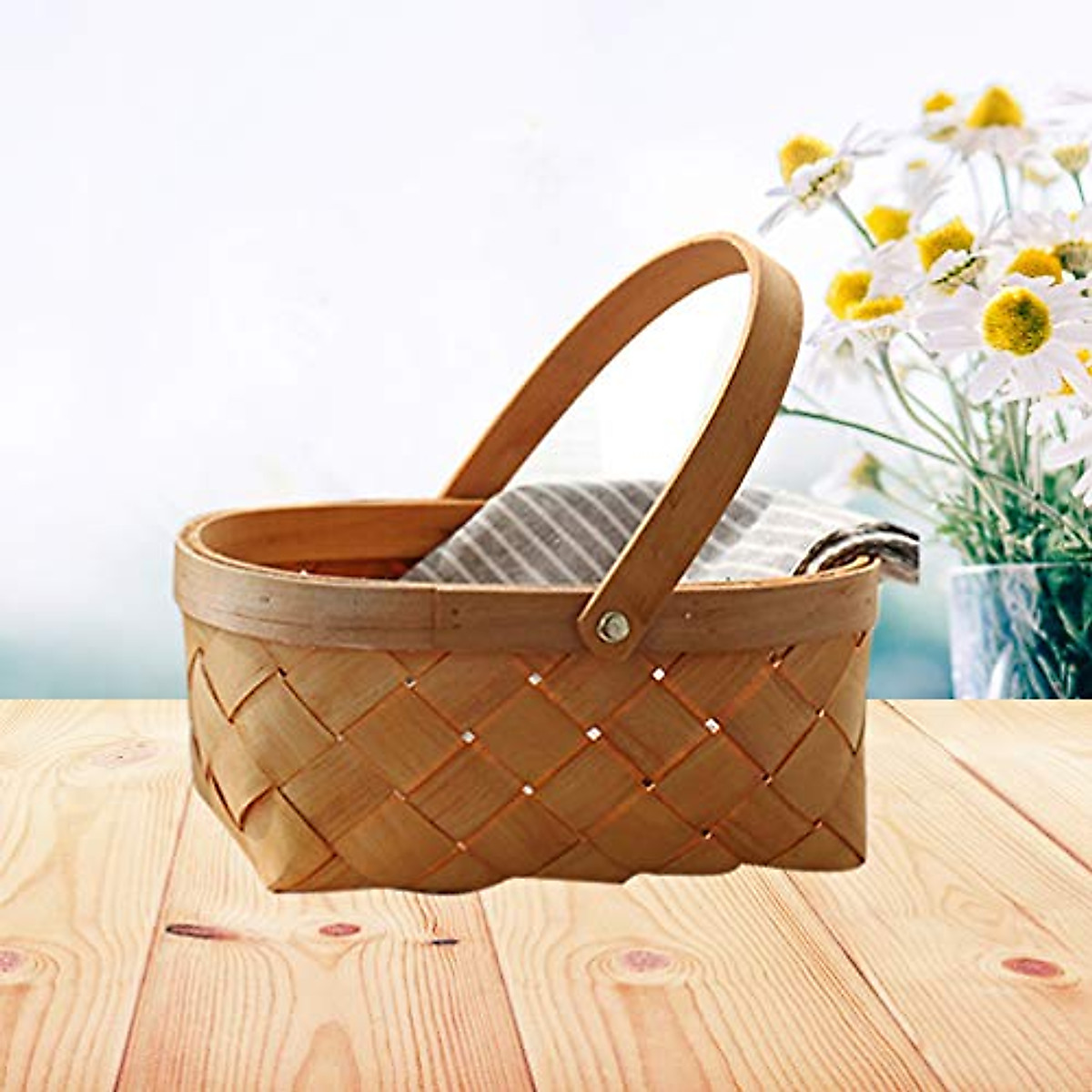 VORCOOL Seagrass Basket, Wooden Woven Storage Basket with Handle for Home 1PC