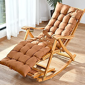 Lounge Chair, Oversized Wooden Rocking Chair, Foldable Outdoor Porch Rocker Chair for Adult, 440 Lb. Weight Capacity, Ergonomic Adjustable Recliner (Color : with Brown Cushions, Size : with Brown Co