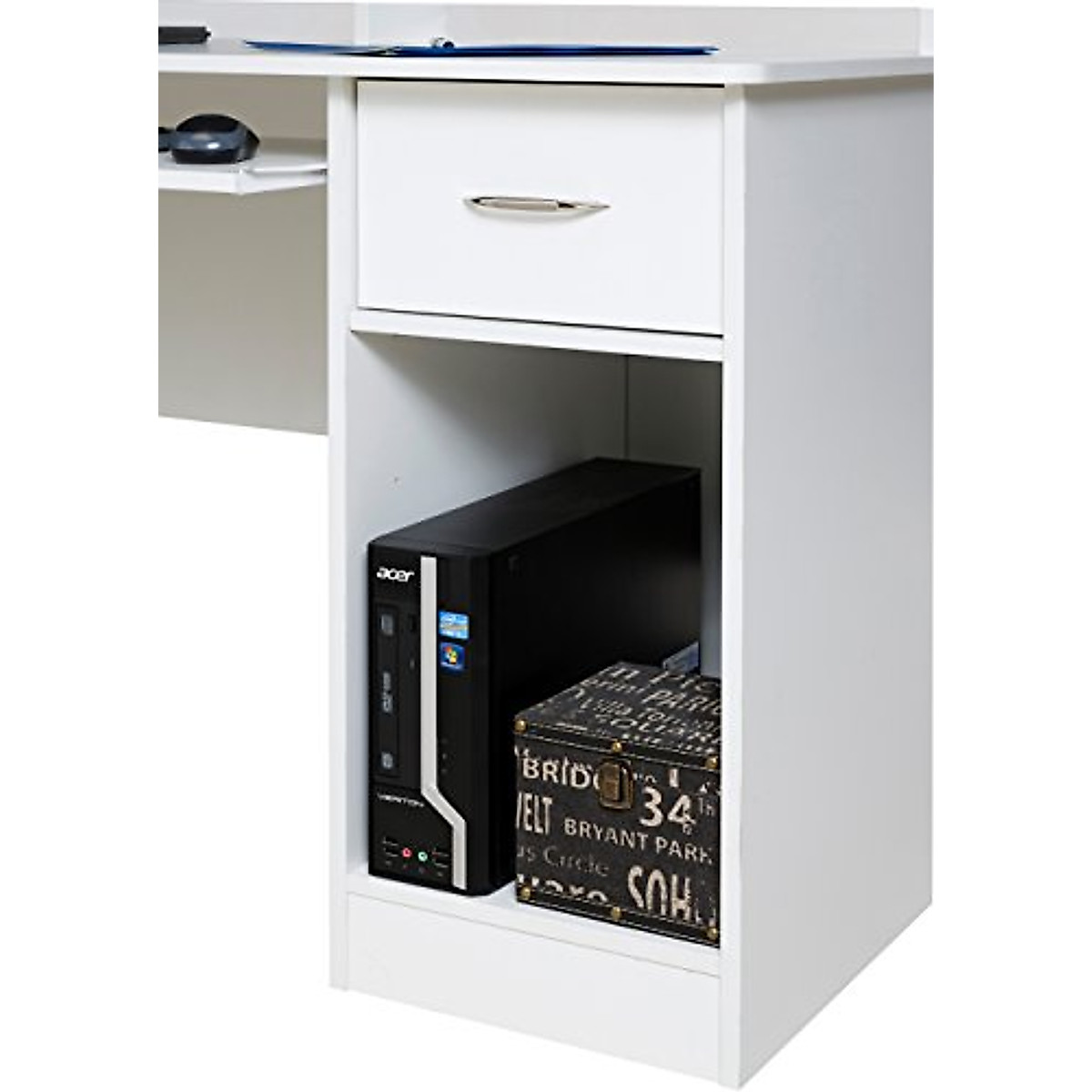 OneSpace Essential Computer Desk, Hutch with Pull-Out Keyboard, White