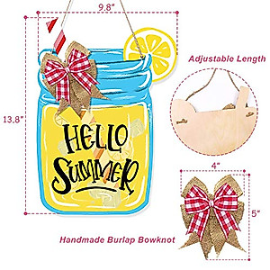Huray Rayho Lemonade Door Hanger Happy Summer Welcome Door Sign Summer Lemon Mason Jar Hanging Dcor Farmhouse Rustic Wall Porch Front Door Decorations Supplies